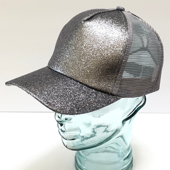 Accessories | Silver Glitter Ponytail Baseball Cap Trucker Hat | Poshmark